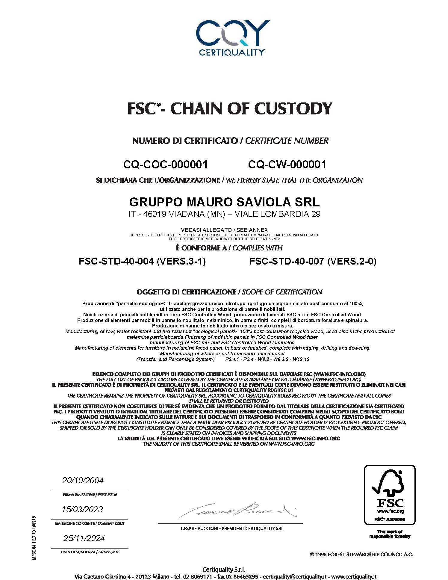 FSC Certificate – PWF Singapore