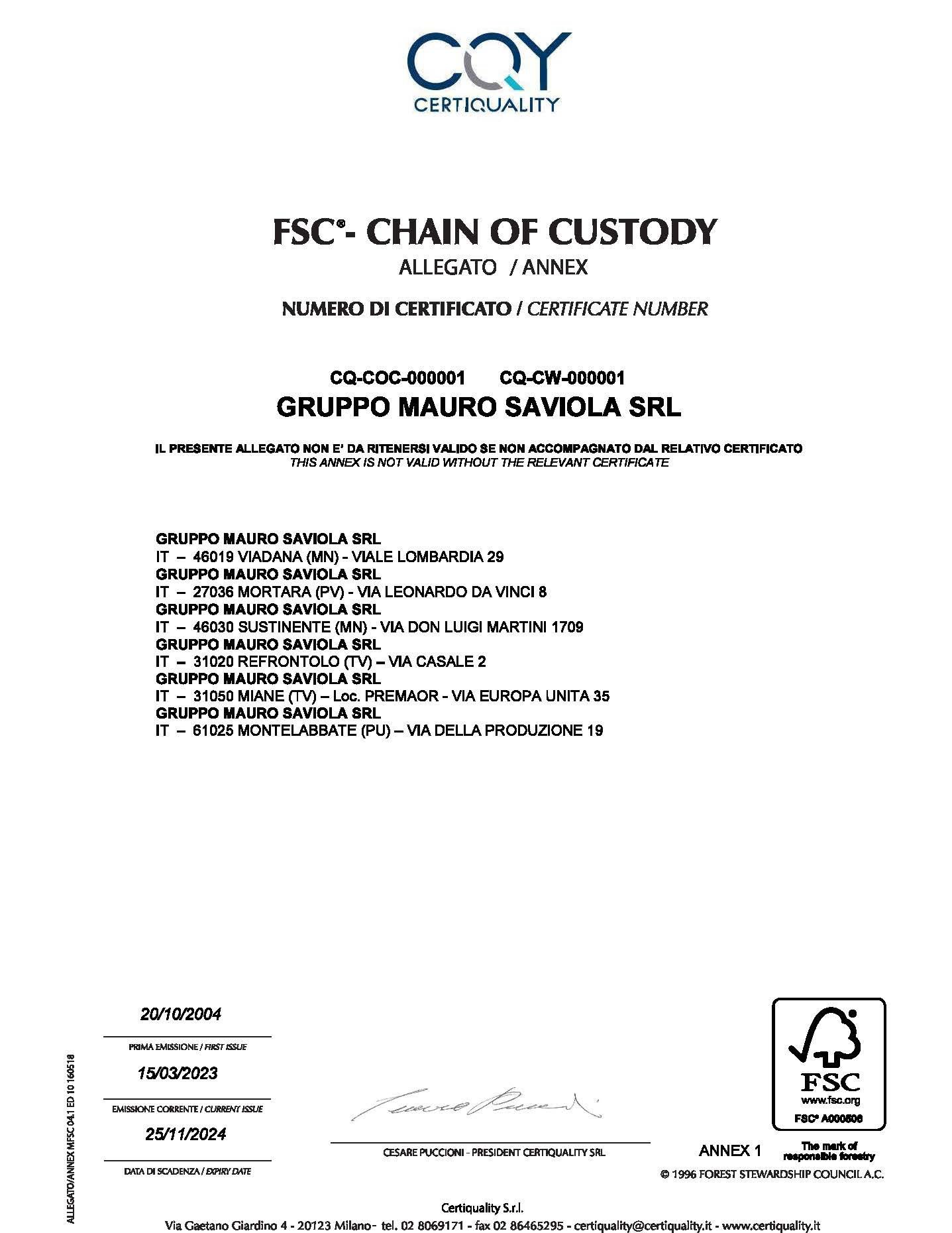 FSC Certificate – PWF Singapore